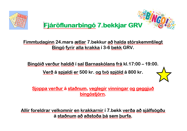 Bingó fyrir 3. -6. bekk | Grunnskóli Vestmannaeyja